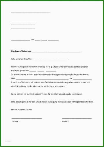 Kndigung Mietvertrag Vorlage Zum Ausdrucken