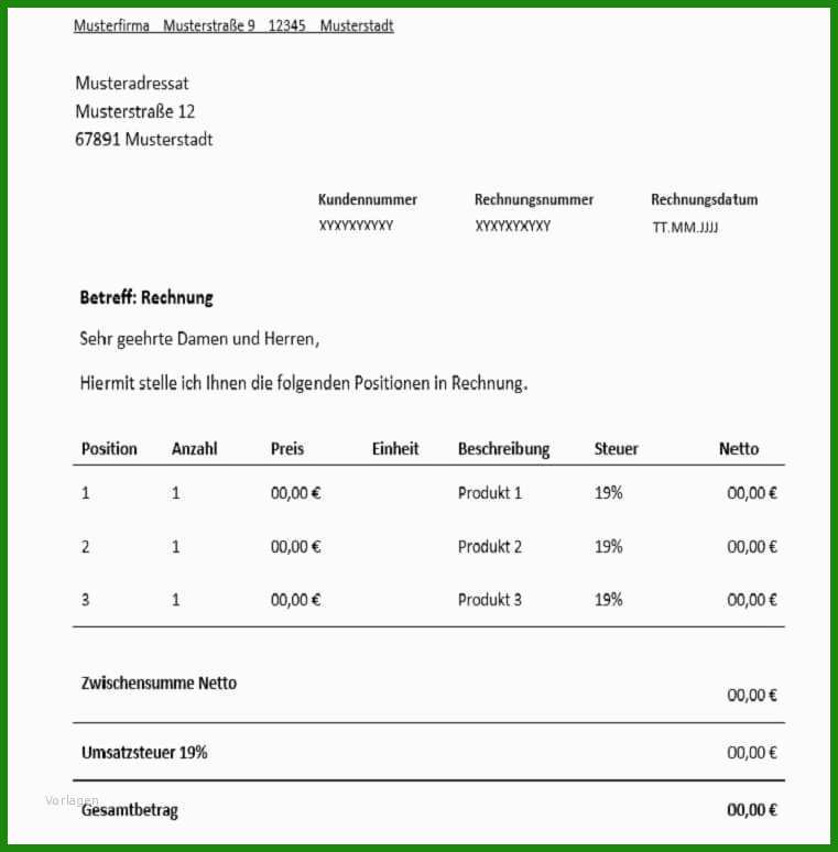Muster Vorlage Rechnung Excel - Kostenlose Vorlagen Zum Download ...
