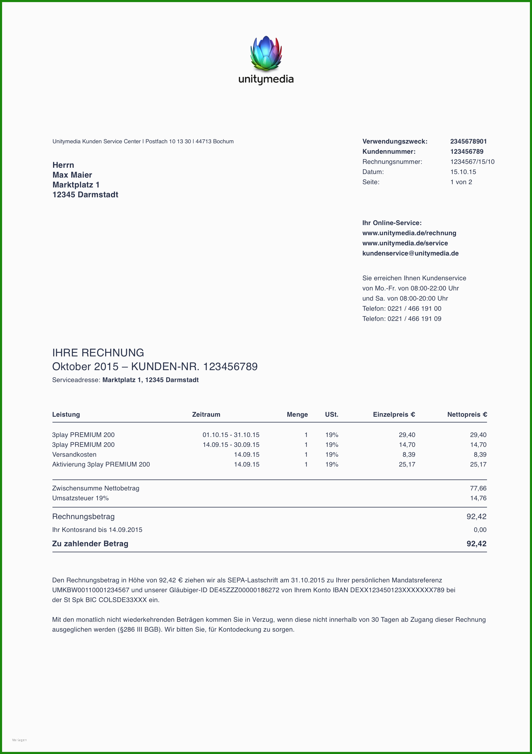 Unitymedia Kundenservice Rechnung