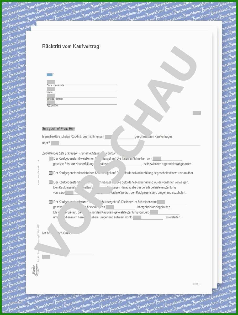 Rcktritt Kaufvertrag Vorlage