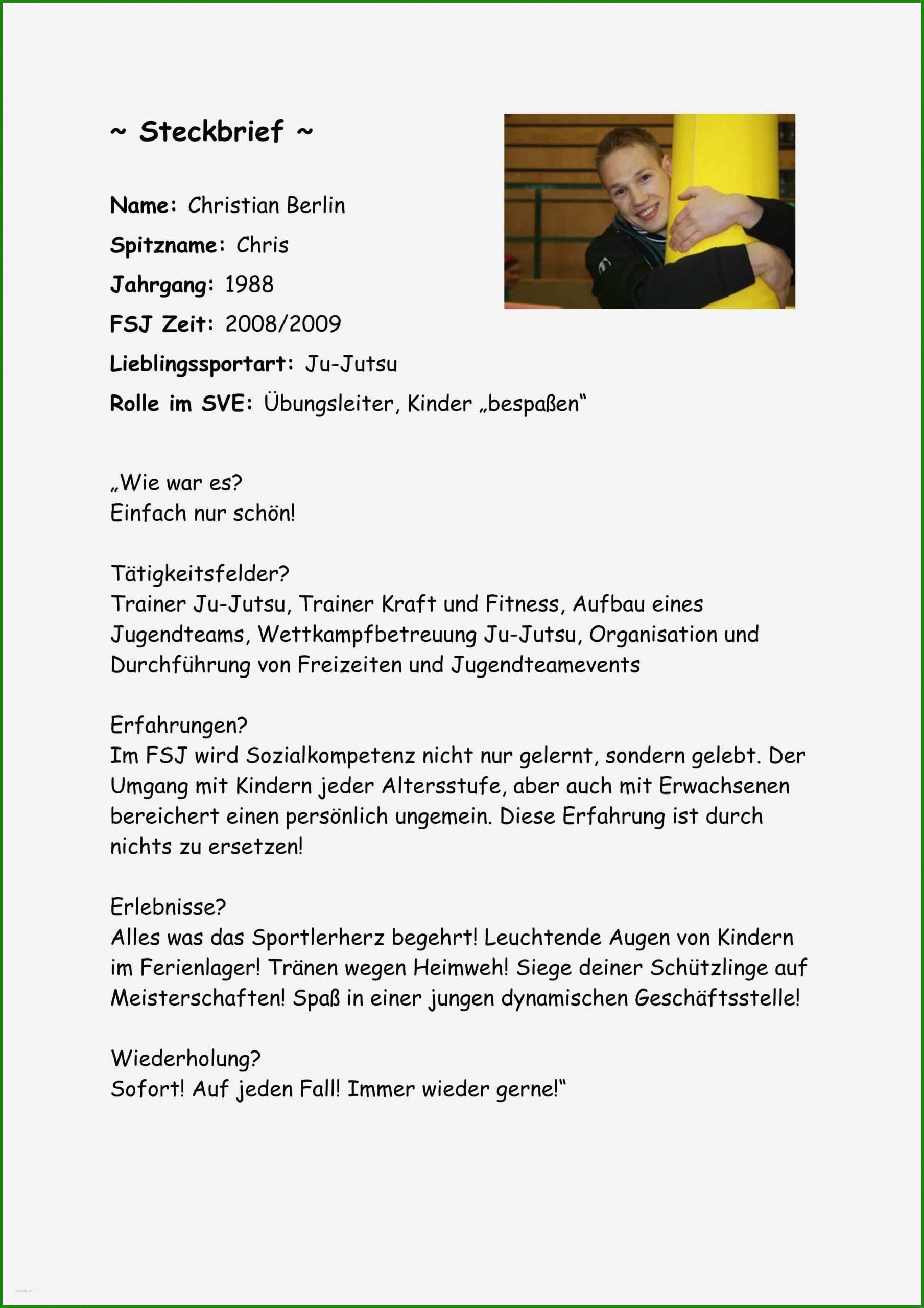 Steckbrief Schülerpraktikum Kindergarten Vorlage - Kostenlose Vorlagen ...