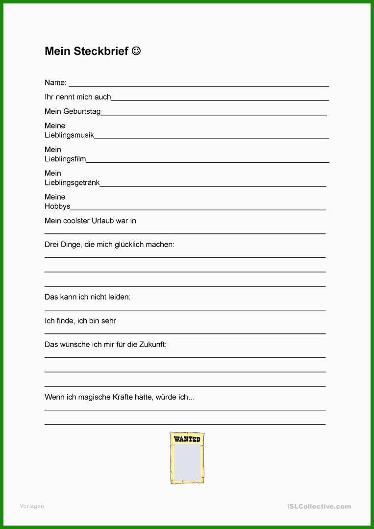 Steckbriefvorlage Steckbrief Muster - Kostenlose Vorlagen Zum Download! - Kostenlose Vorlagen ...