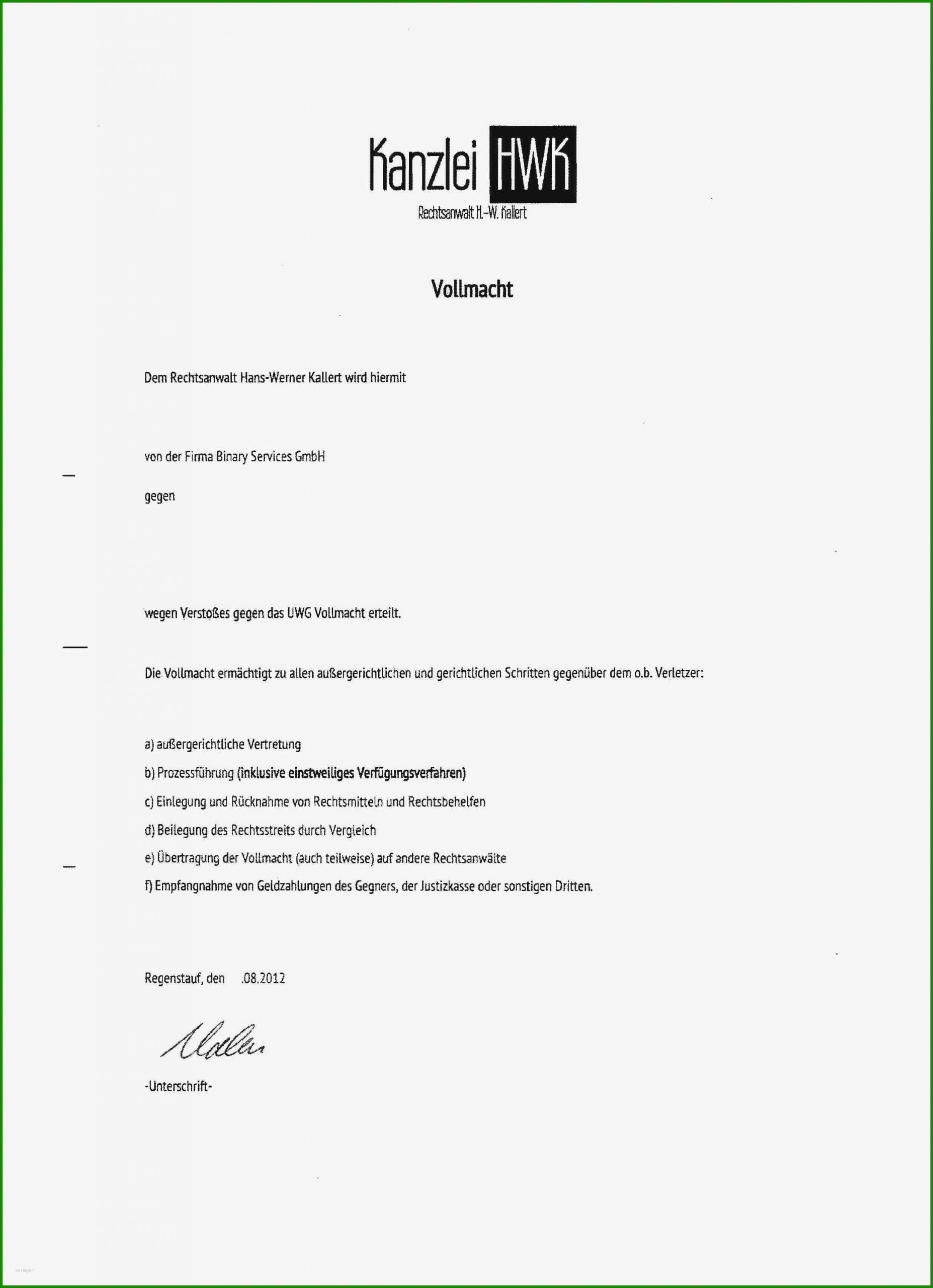 Vollmacht Vorlage Kostenlos - Kostenlose Vorlagen Zum Download ...